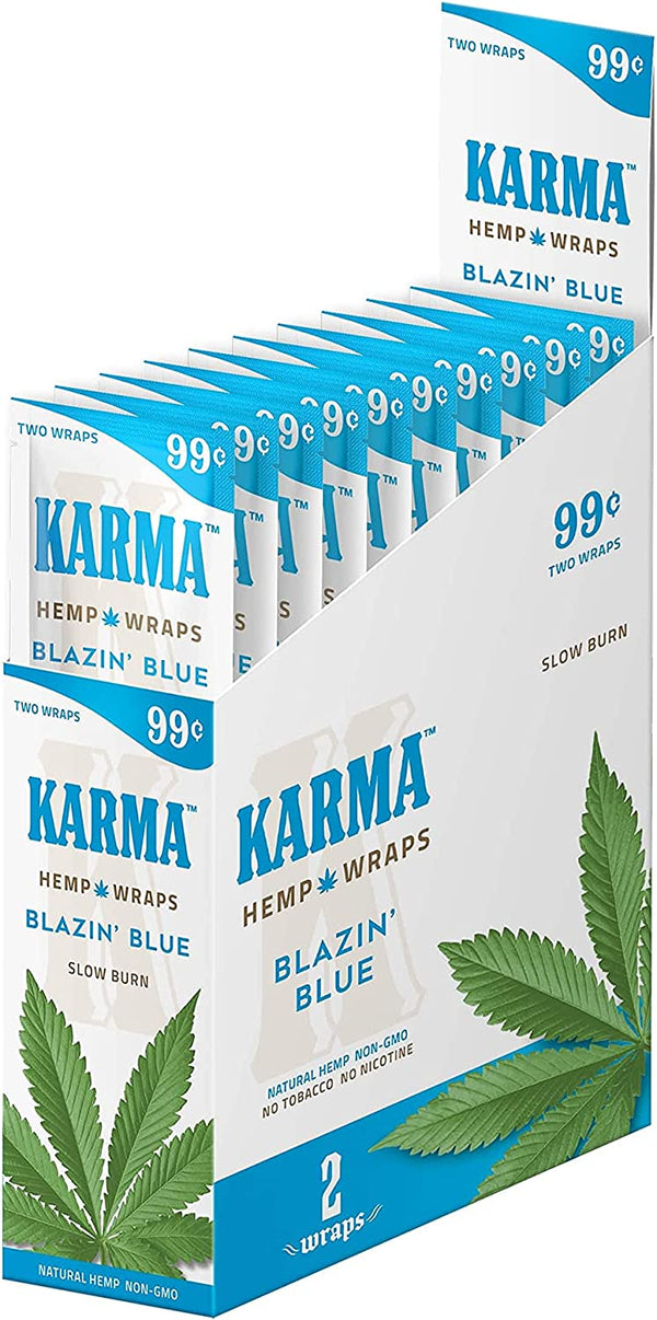 KARMA Hemp Wraps Blazin Blue Slow Burn Natural Hemp 25 Pack Per Box ...